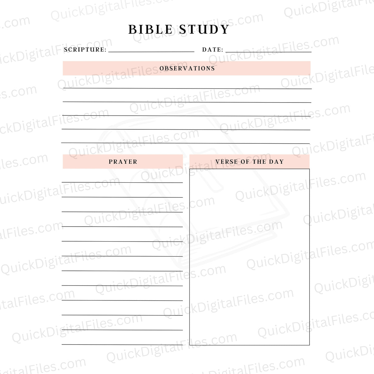 Printable Bible Study Plan – Guided Scripture Reflection & Prayer – Quick Digital Files