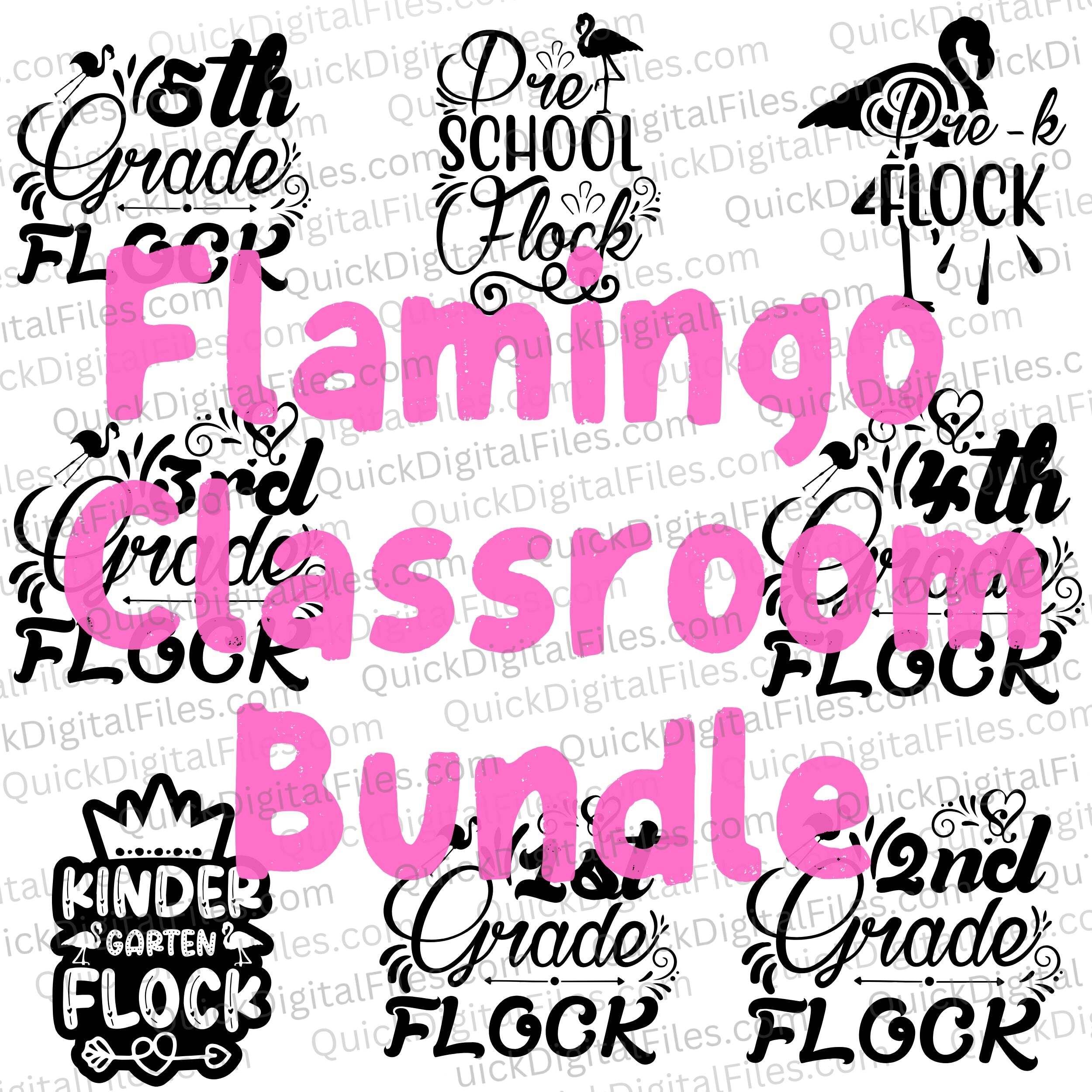 Flamingo Classroom Decor - 8 Grade-Level SVG & PNG Bundle – Quick ...