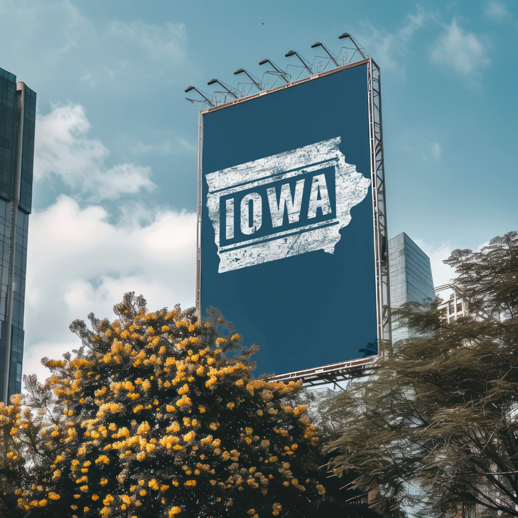 Distressed Iowa State Outline with Boxy Font | Blue and White Design ...
