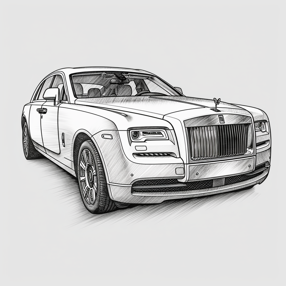 Rolls Royce Digital Art: Pencil Drawing Style PNG – Quick Digital Files