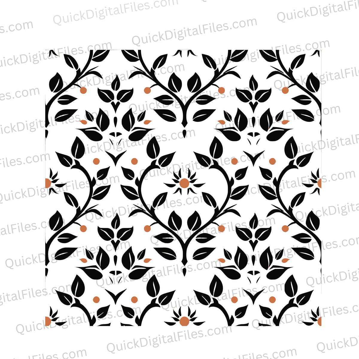 Orange & Black Boho Leaf Endless Pattern: Seamless Graphic Art Download ...