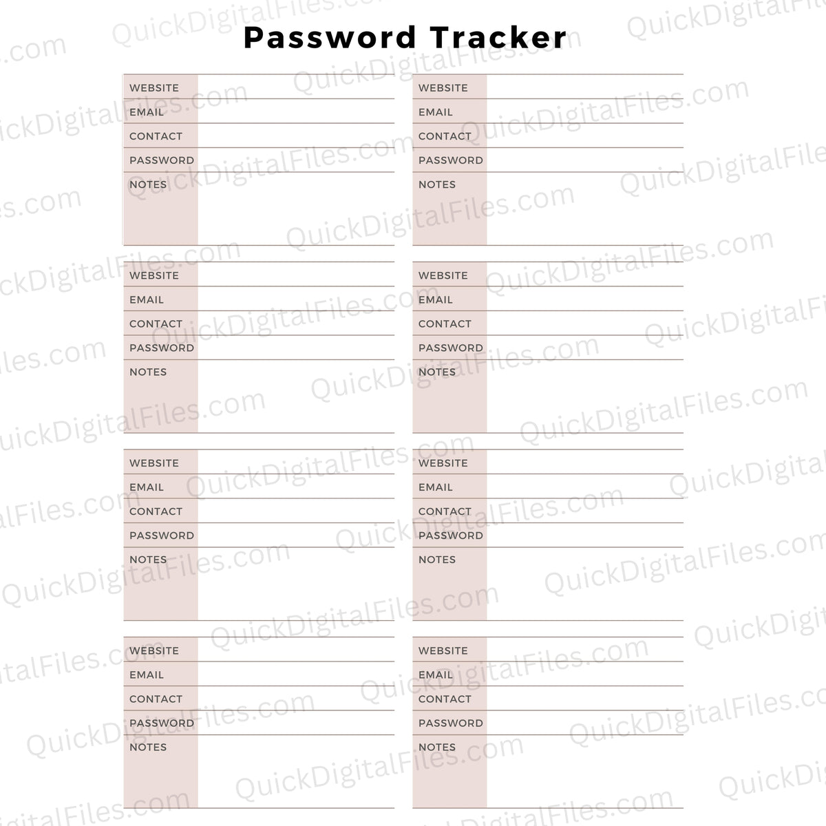 Printable Password Tracker PDF - Secure Offline Organizer – Quick ...