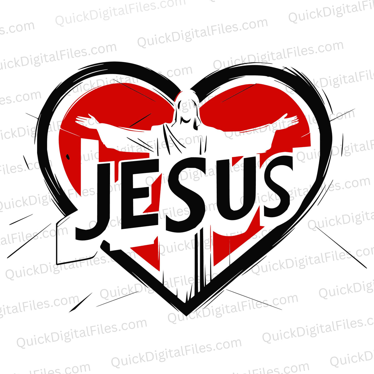 Jesus in Heart SVG Design - Black & Red Graphic Download – Quick ...