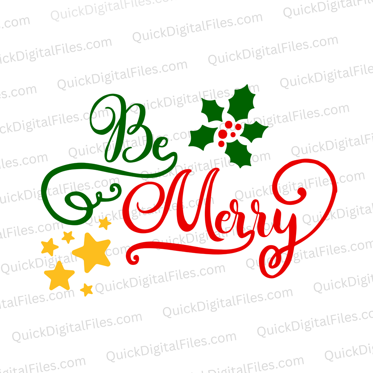 'Be Merry' Vintage Christmas Graphic Download – Quick Digital Files