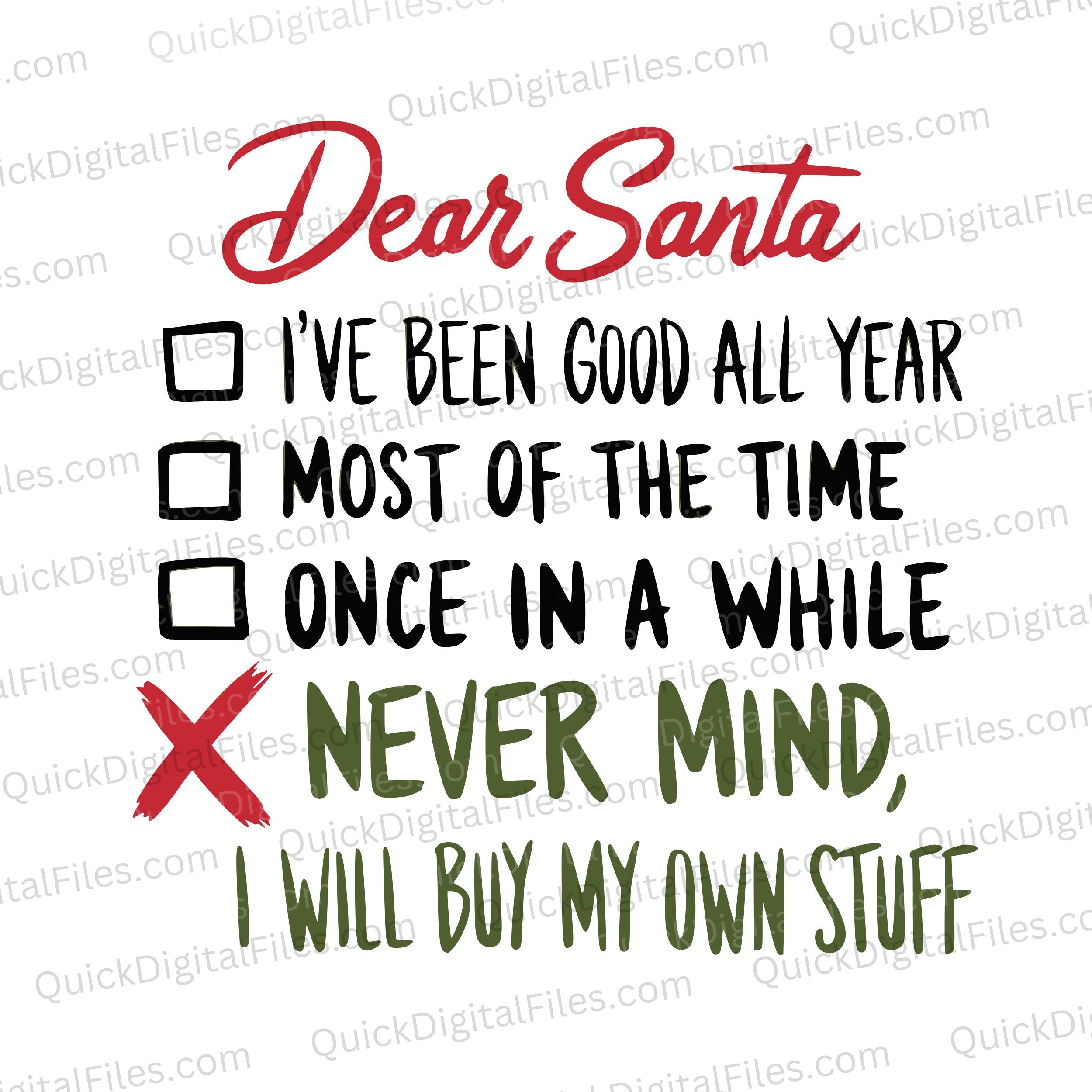 Funny Dear Santa PNG SVG – Christmas Check-Off List – Quick Digital Files