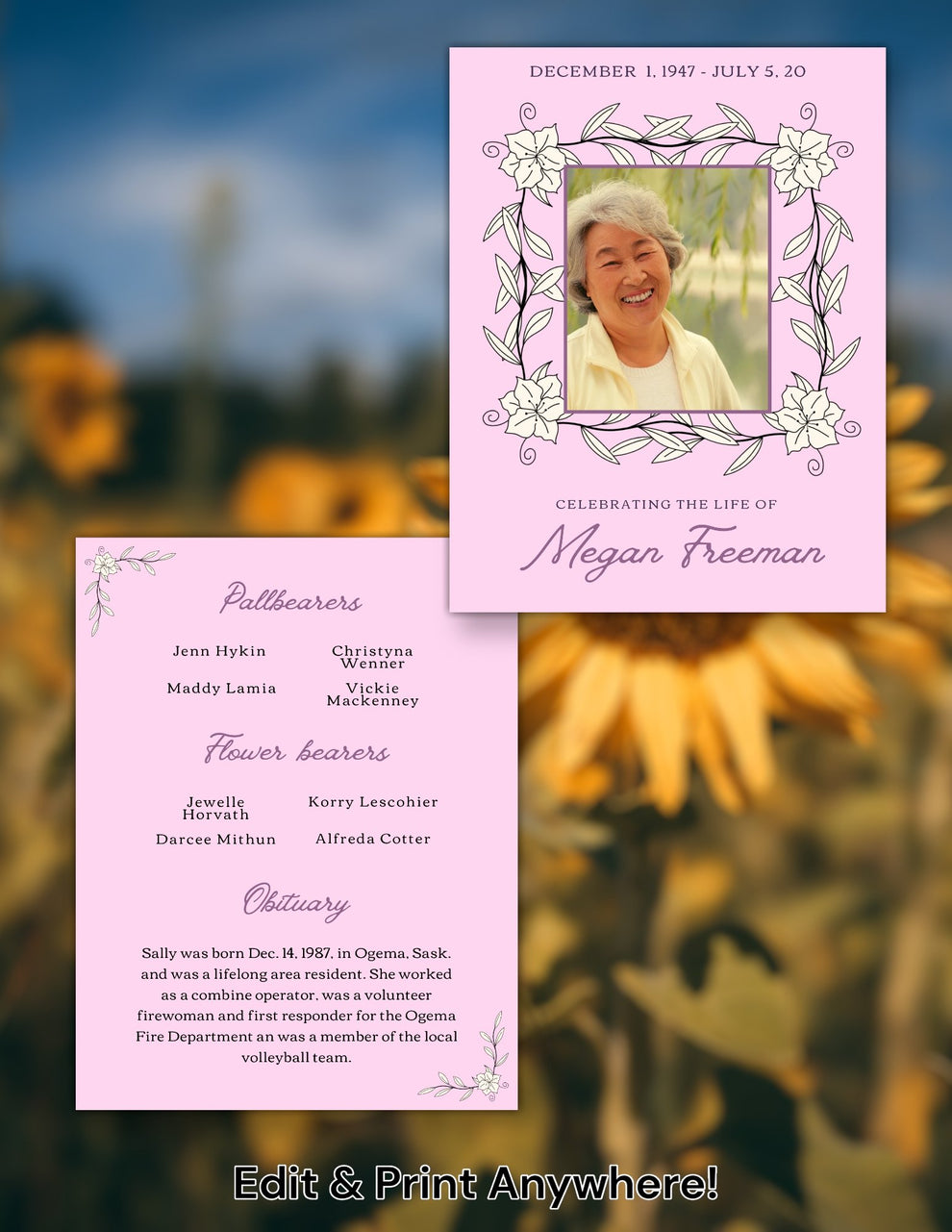 Woman's Funeral Program Template - Customizable & Downloadable – Quick ...